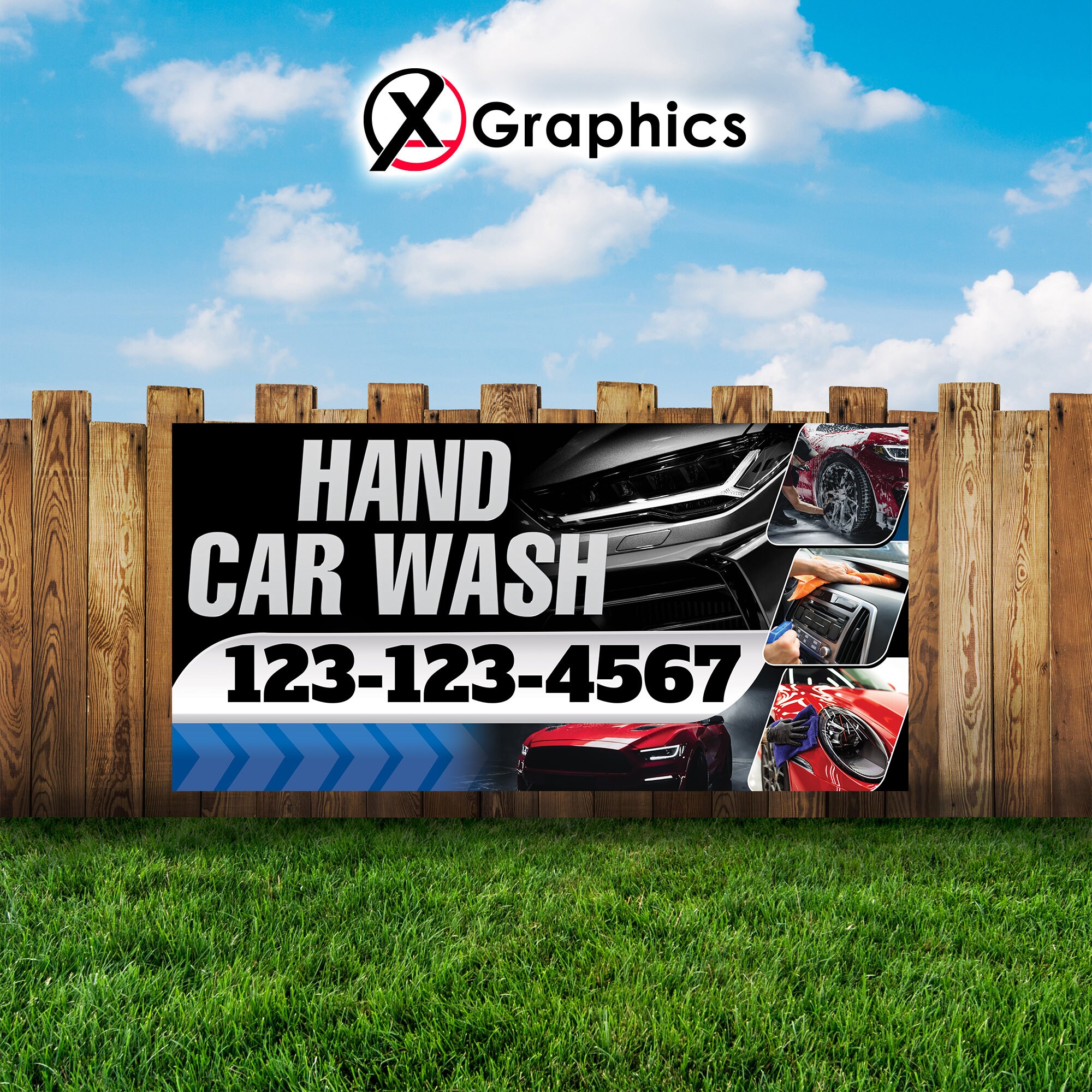 Car Wash Hand Car Wash 13 Oz Heavy Duty Vinyl Banner Sign With Metal ...