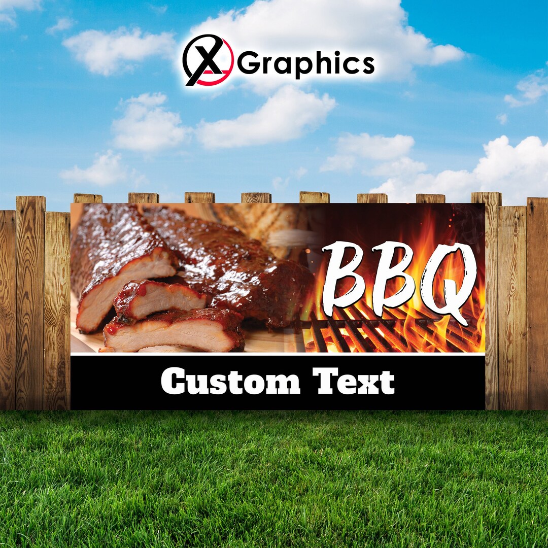 BBQ Banner Barbecue 13 Oz Heavy Duty Vinyl Banner Sign With Metal ...
