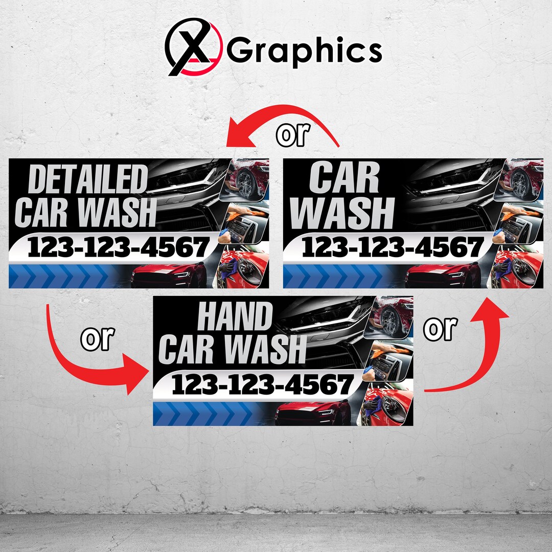 Car Wash Hand Car Wash 13 Oz Heavy Duty Vinyl Banner Sign With Metal ...