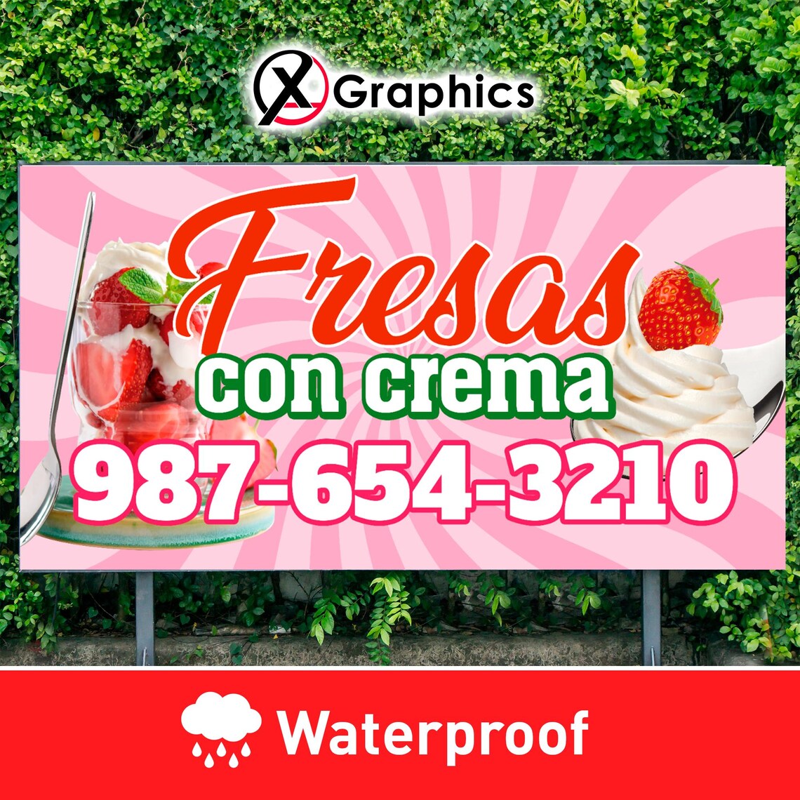 Fresas Con Crema 13 Oz Heavy Duty Vinyl Banner Sign With Metal Grommets ...