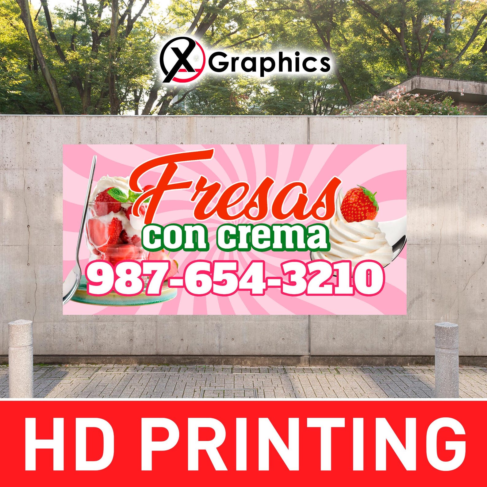 Fresas Con Crema 13 Oz Heavy Duty Vinyl Banner Sign With Metal Grommets ...