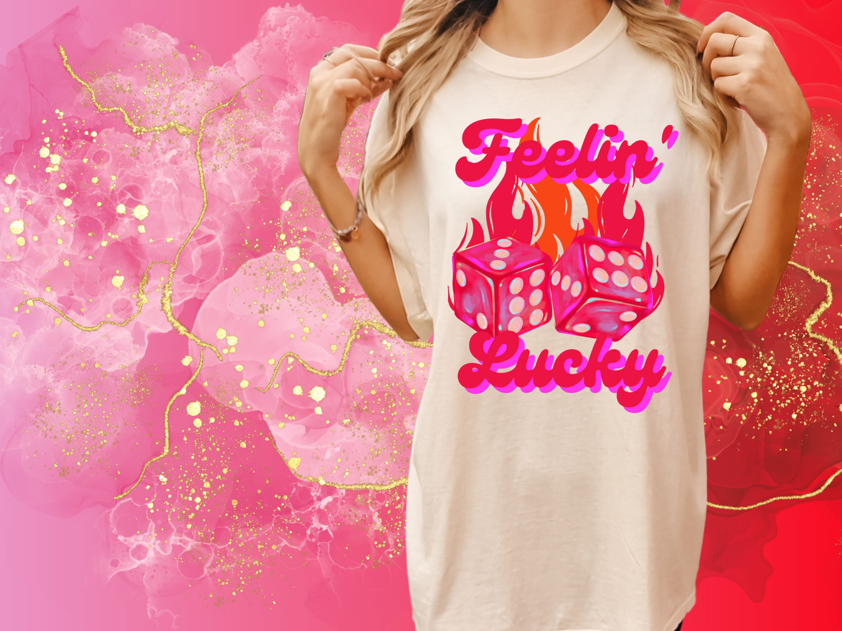 Feelin Lucky PNG, Girly Aesthetic Design, Dice Flames, Boujee ...