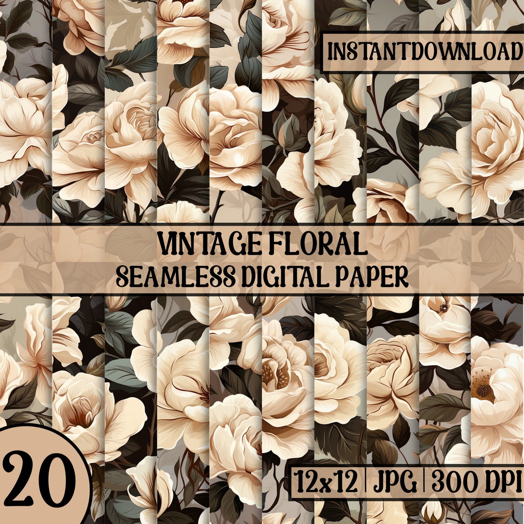 Seamless Digital Paper, Vintage Floral Digital Paper, Roses Backgrounds ...