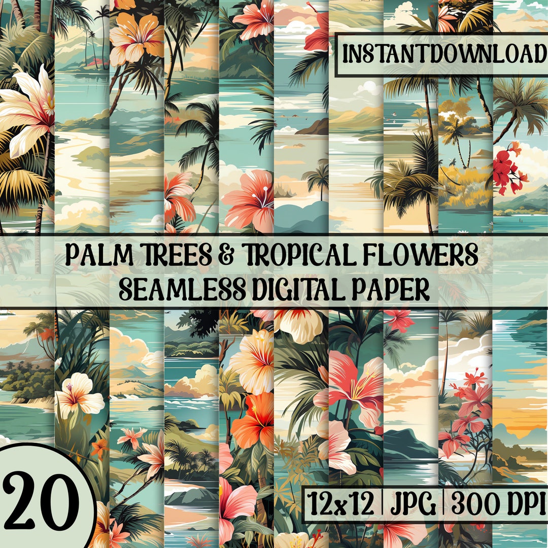 Seamless Digital Paper, Palm Trees Digital Paper, Spring Summer ...
