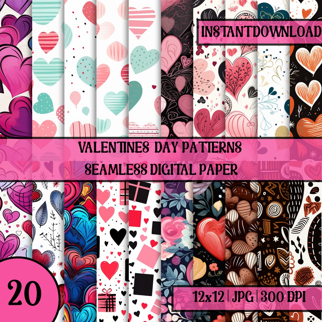 Seamless Digital Paper, Valentine's Day Digital Paper, Heart ...