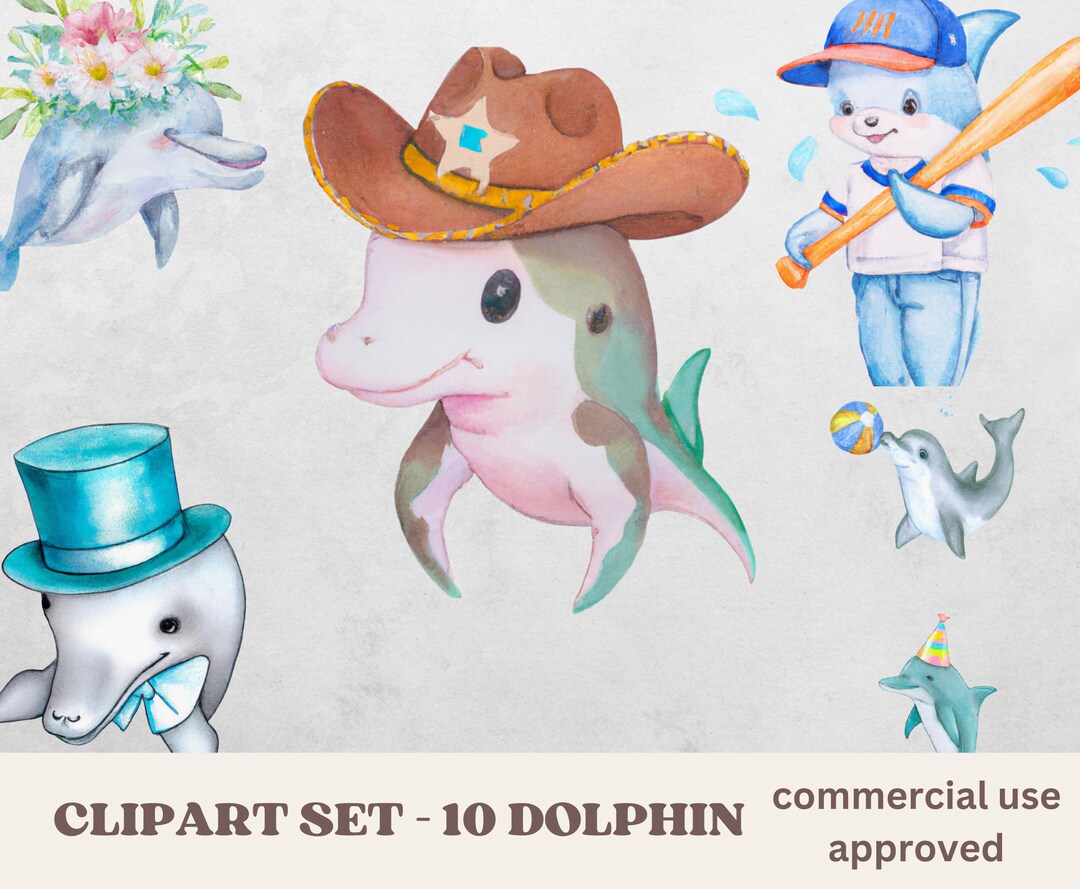 Watercolor Dolphin Clipart Set Animal Clipart Digital - Etsy