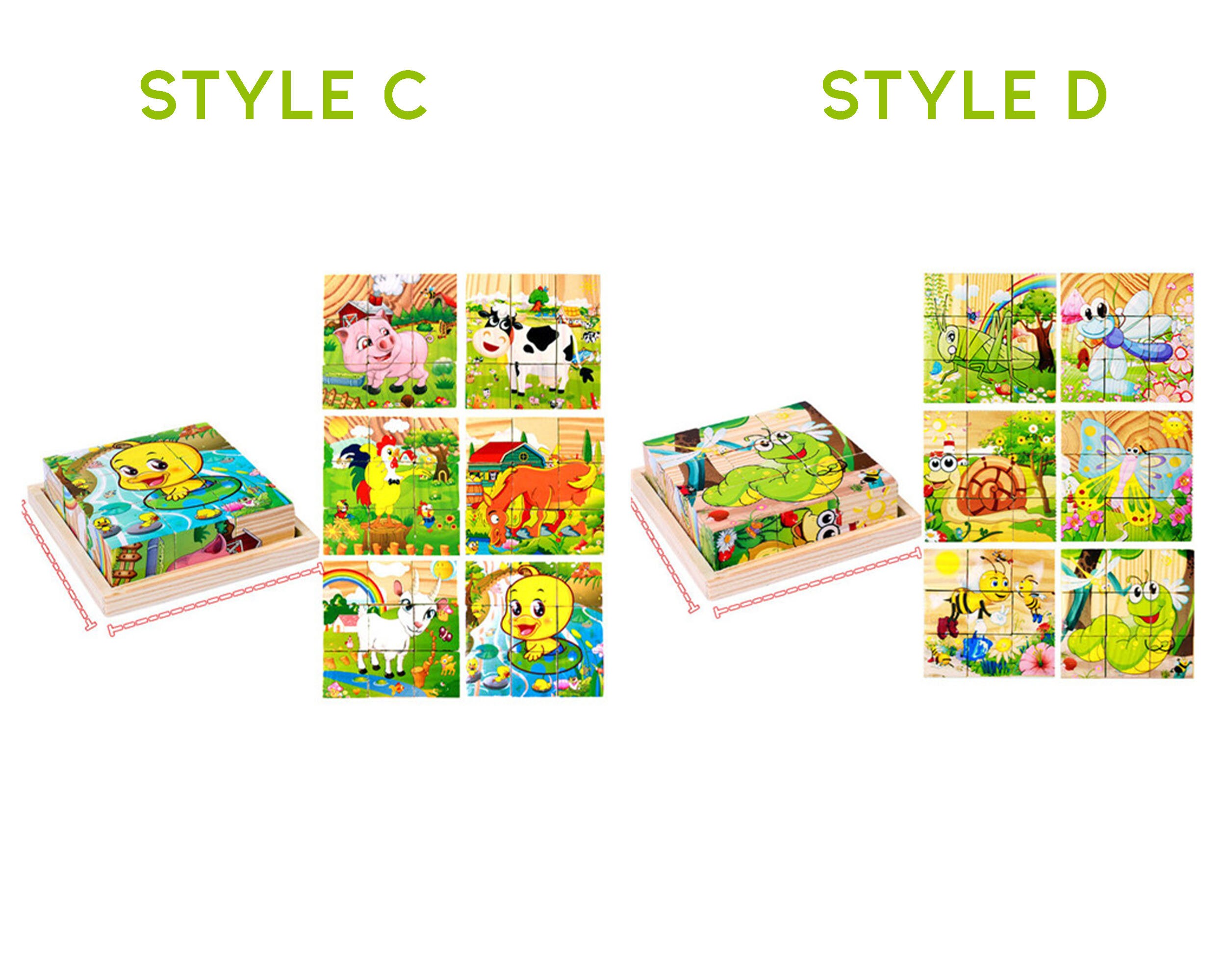 Kids Wooden 3D Cubes Jigsaw Puzzles Cartoon Puzzle Animal Wooden ...