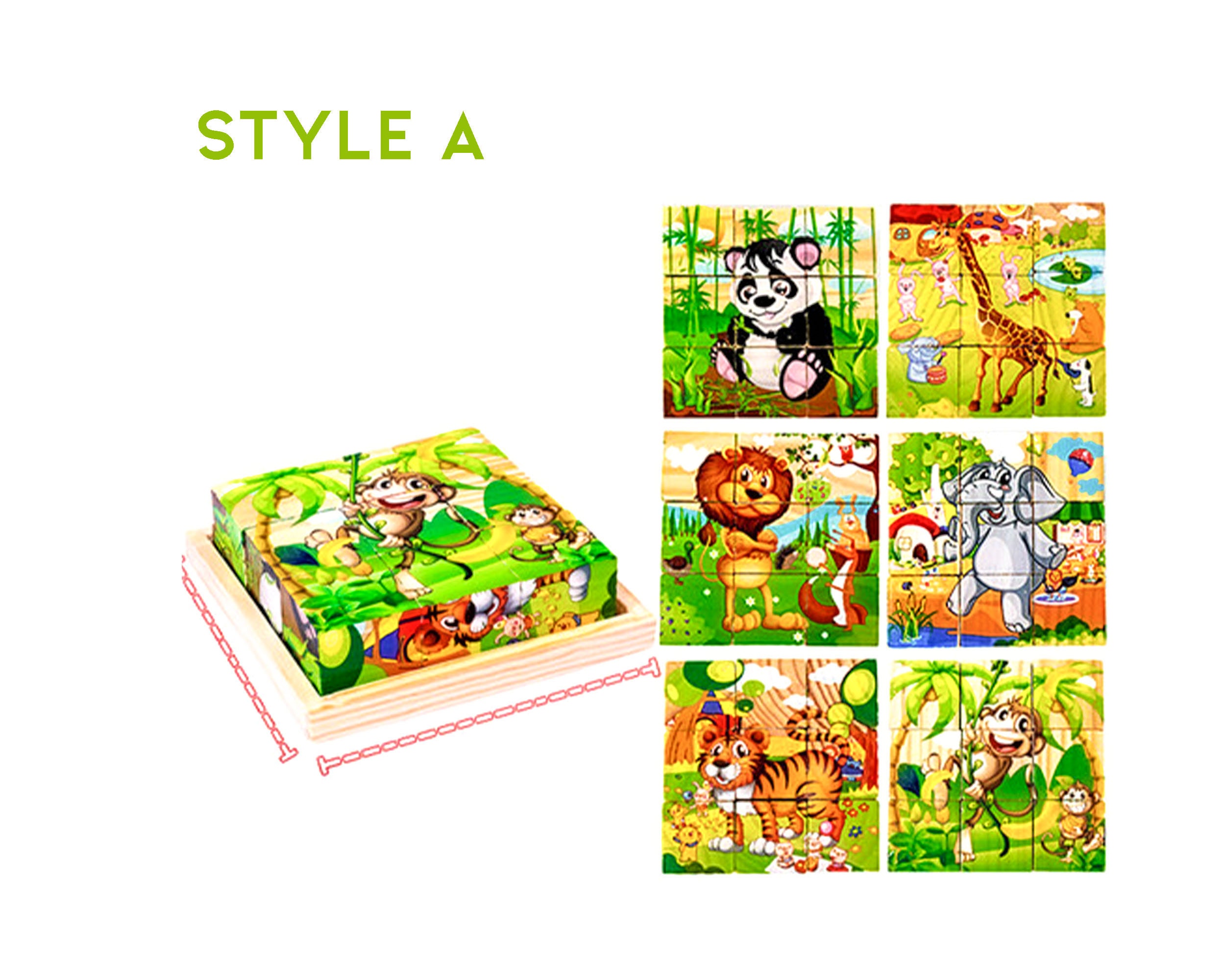 Kids Wooden 3D Cubes Jigsaw Puzzles Cartoon Puzzle Animal Wooden ...
