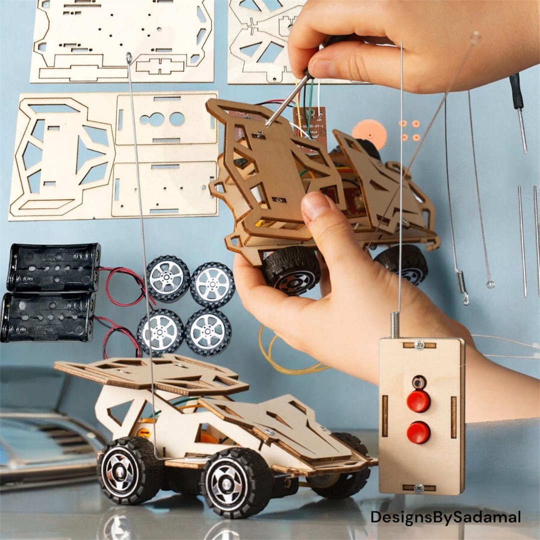 Wooden DIY Remote Control Car Kit car Toys for Kids science Toys Remote ...
