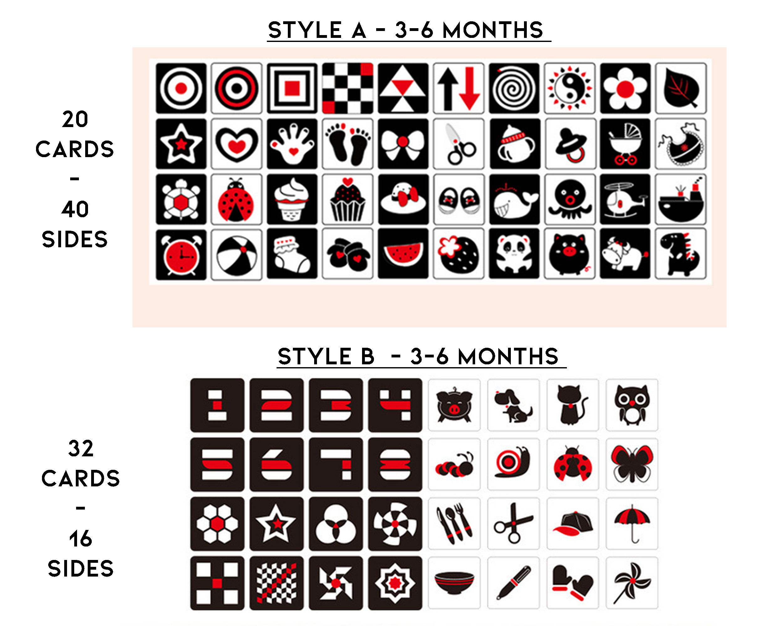 Baby Visual Stimulation Cards for All Ages 20 Cards Colour black White ...