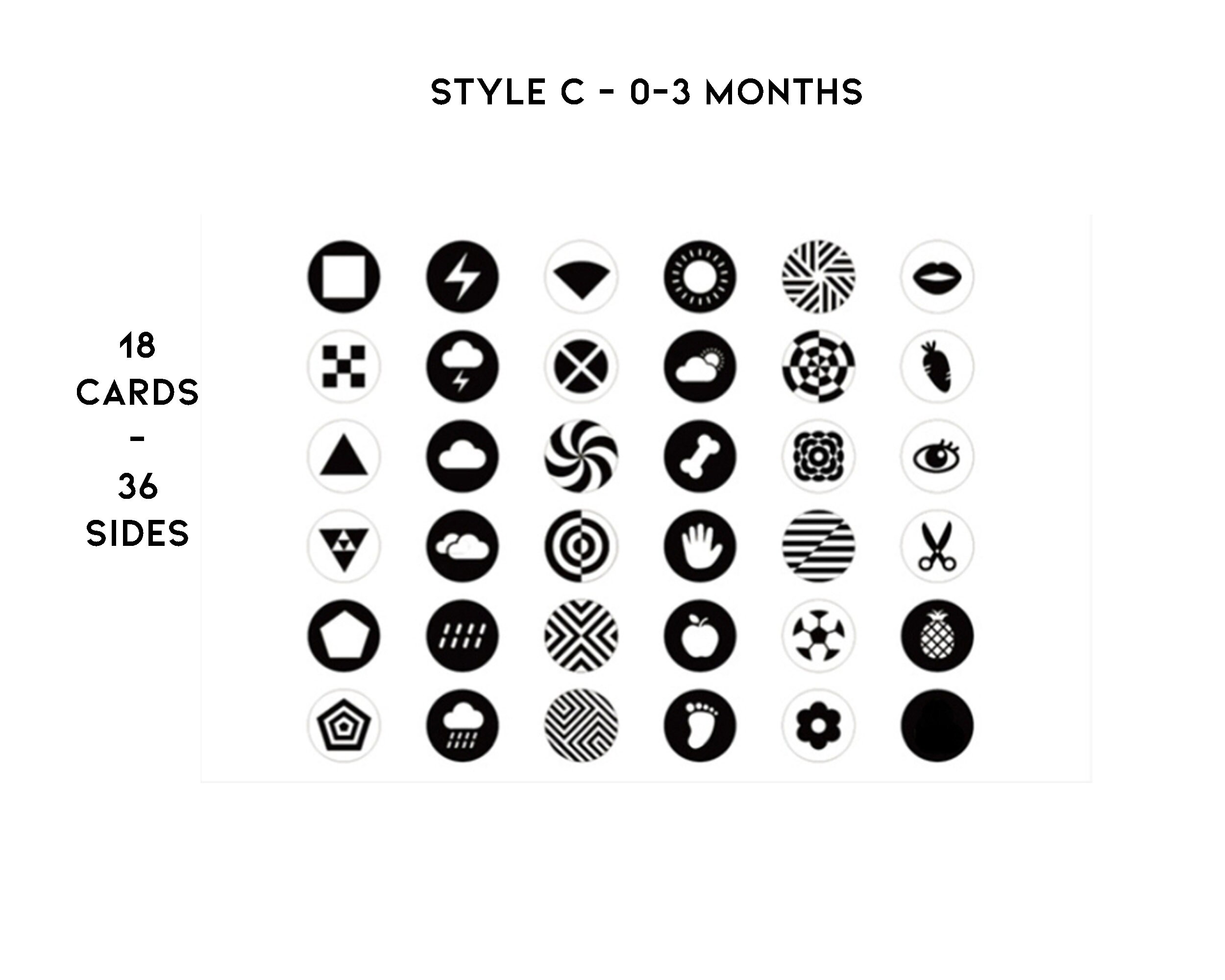 Baby Visual Stimulation Cards for All Ages 20 Cards Colour black White ...