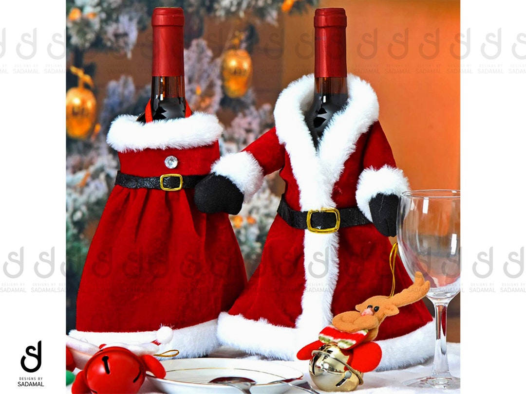 Handmade Christmas Wine Bottle Cover Set - Santa Cloth Wine Bottle ...