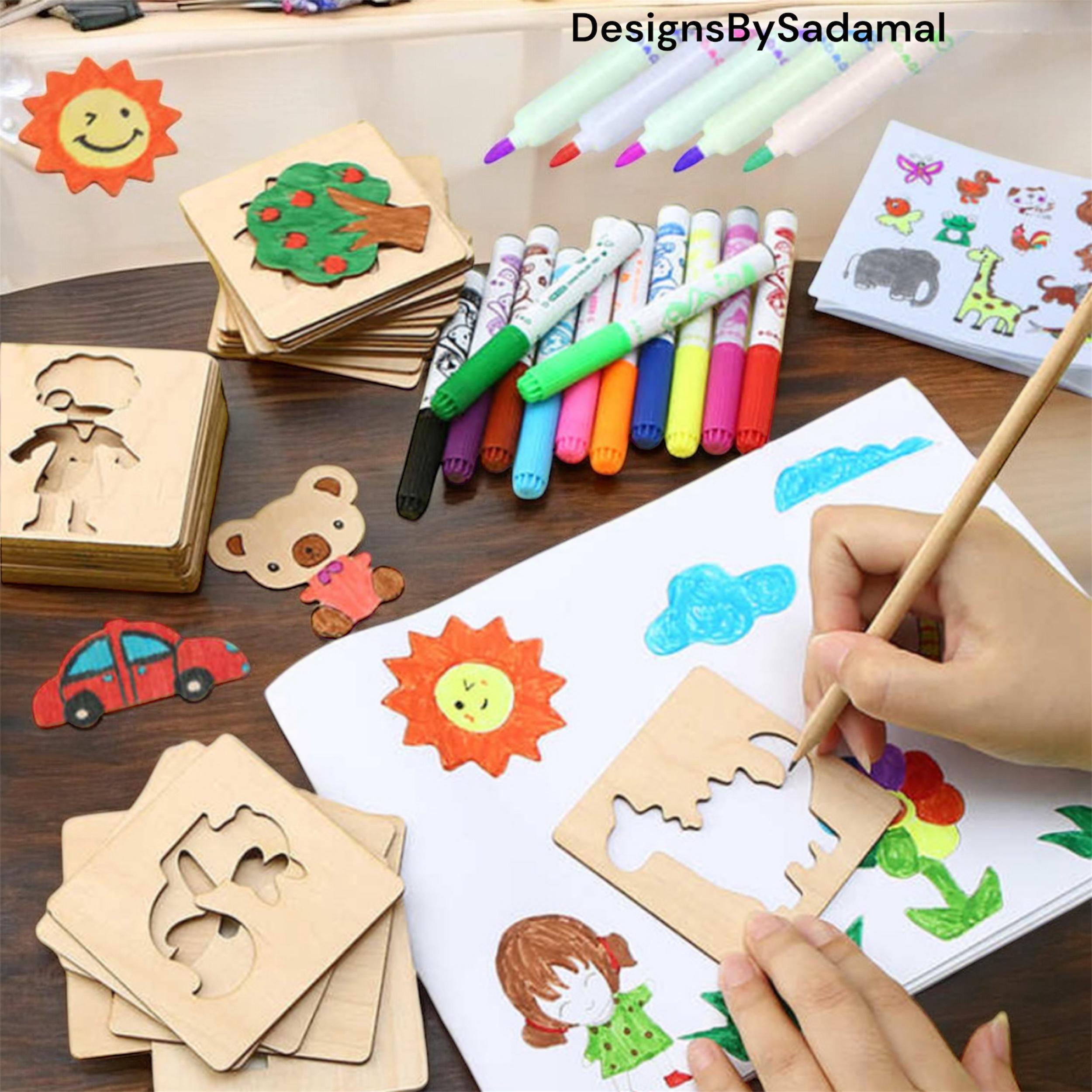 20pcs Wooden DIY Painting Stencils - Montessori Kids Drawing Toys ...