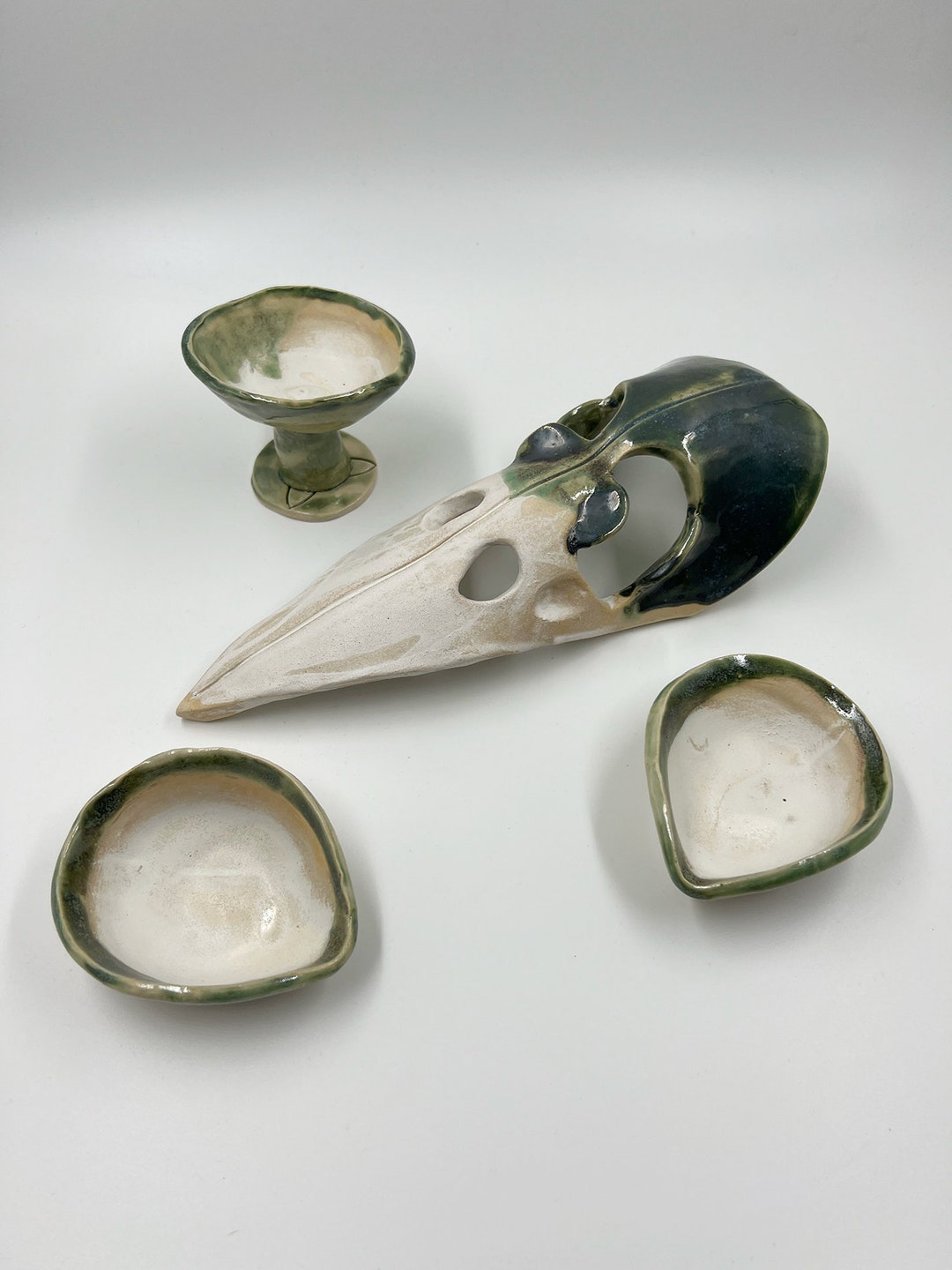 Handmade Ceramic Bird Skull Decor Set - Etsy