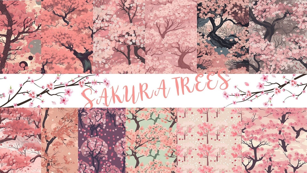 Sakura Trees Background Digital Paper 12 Designs - 12x12in - Commercial ...