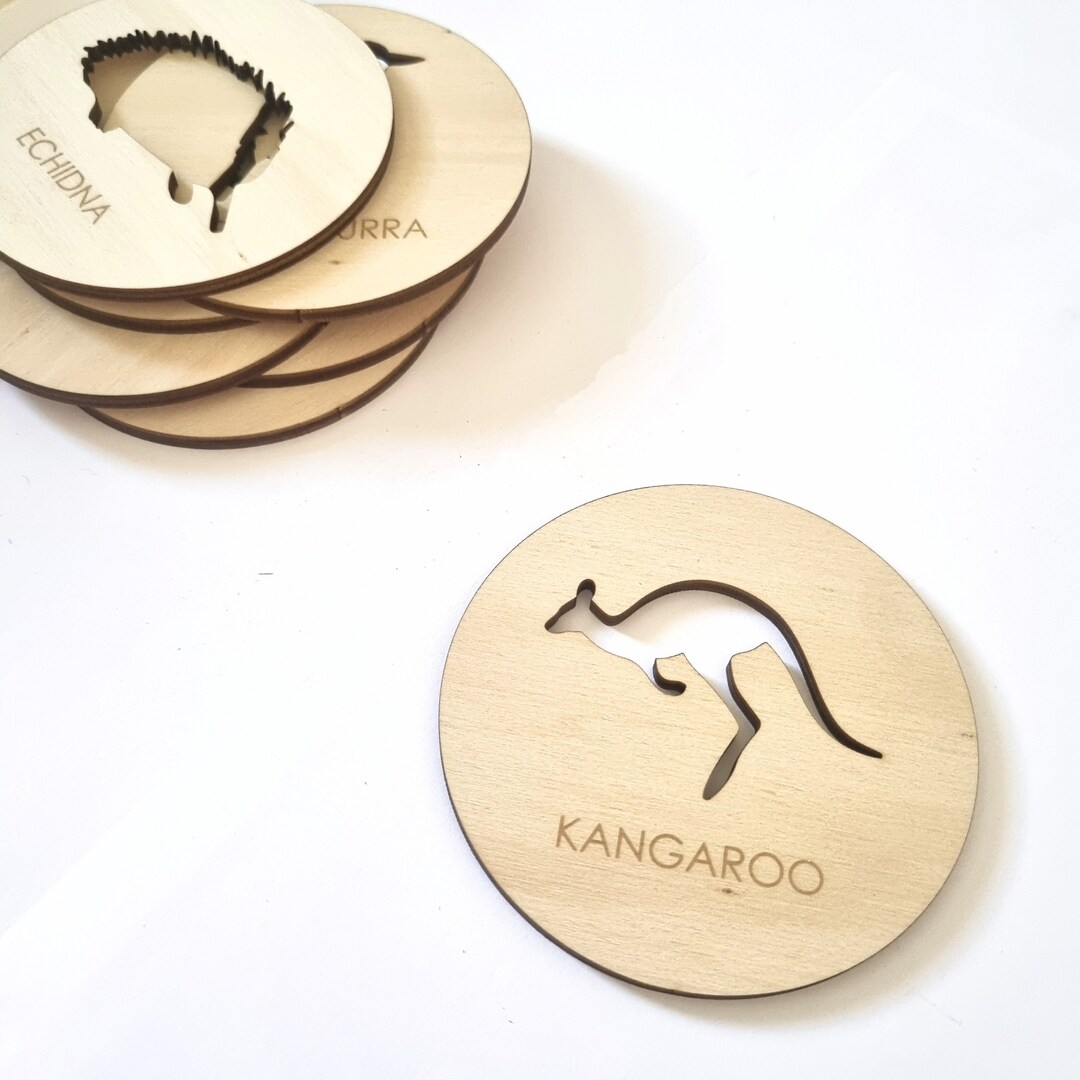 Set of 6 Australian Animals Custom 3D Coasters Veneer Walnut - Wildlife ...
