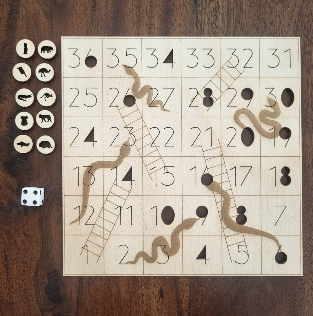 Handmade Snakes and Ladders Game: Laser Cut Wood, Australian Animals ...