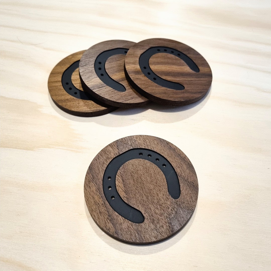 Set of 4 Horse Shoe 3D Coaster Wood Veneer and Acrylic Laser Cut ...