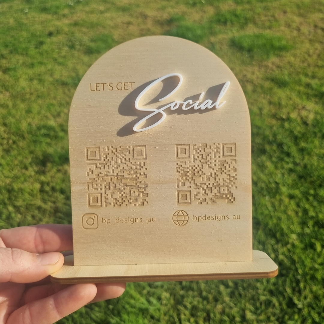 Double QR Code Social Media Sign: Laser Engraved Wood & Acrylic - Etsy