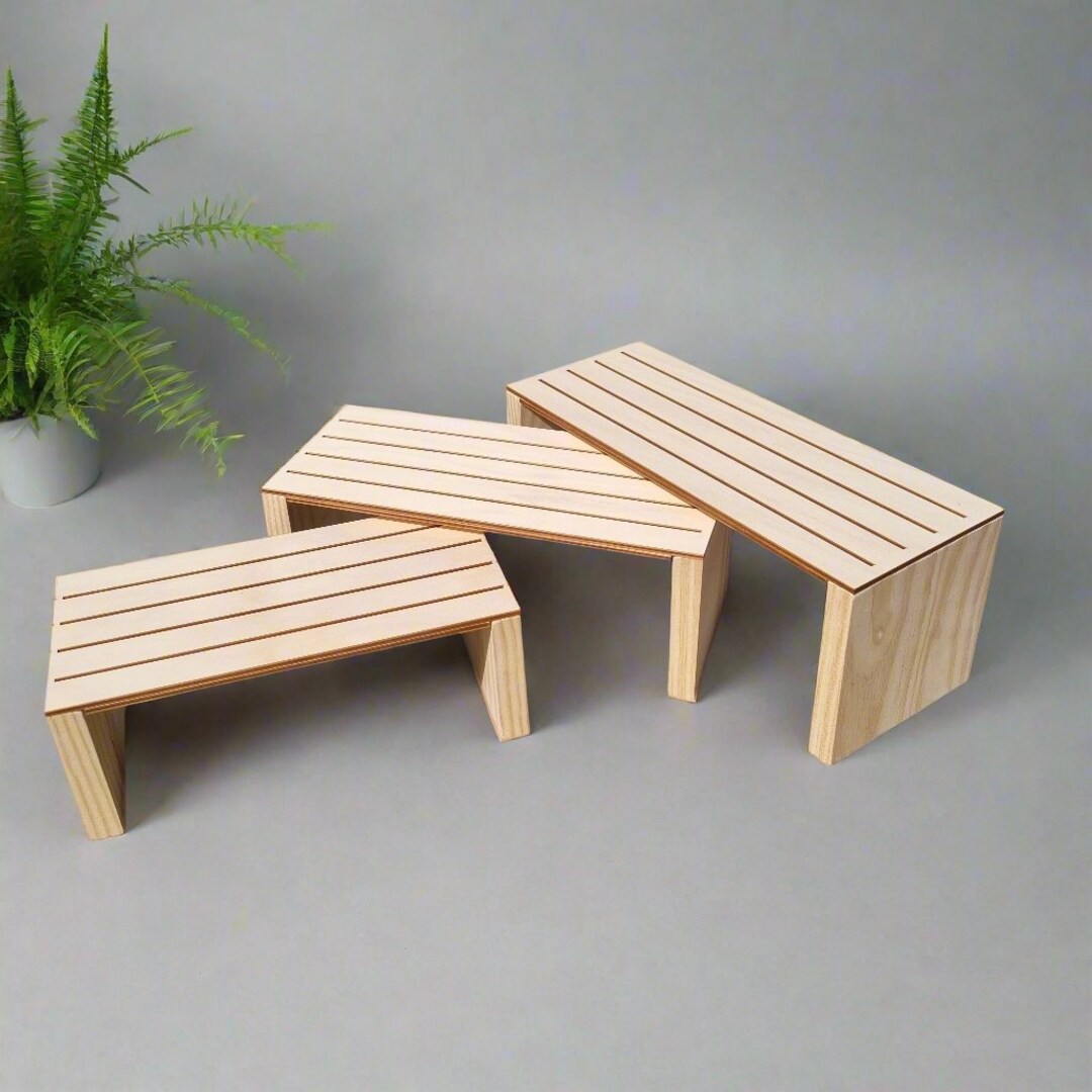 Wood Riser Product Display Slotted Shelves Set of 3 Stackable Card ...