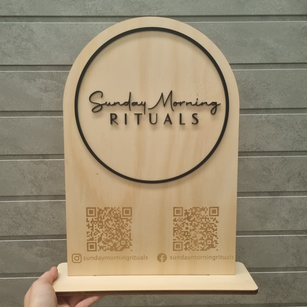3D Wooden Business Sign With Dual QR Codes - Market Event Display ...