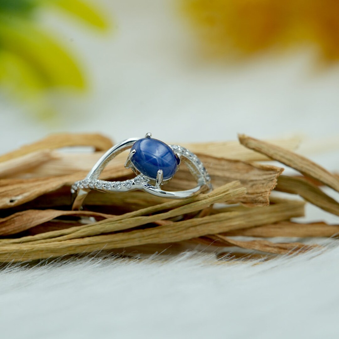 Lindy Star Sapphire Sterling Silver Ring: White Topaz Accents - Etsy