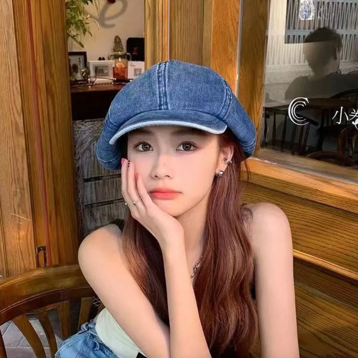 Woman Denim Big Octagonal Hats, Lady Large Beret Caps, Girls Denim Hats ...
