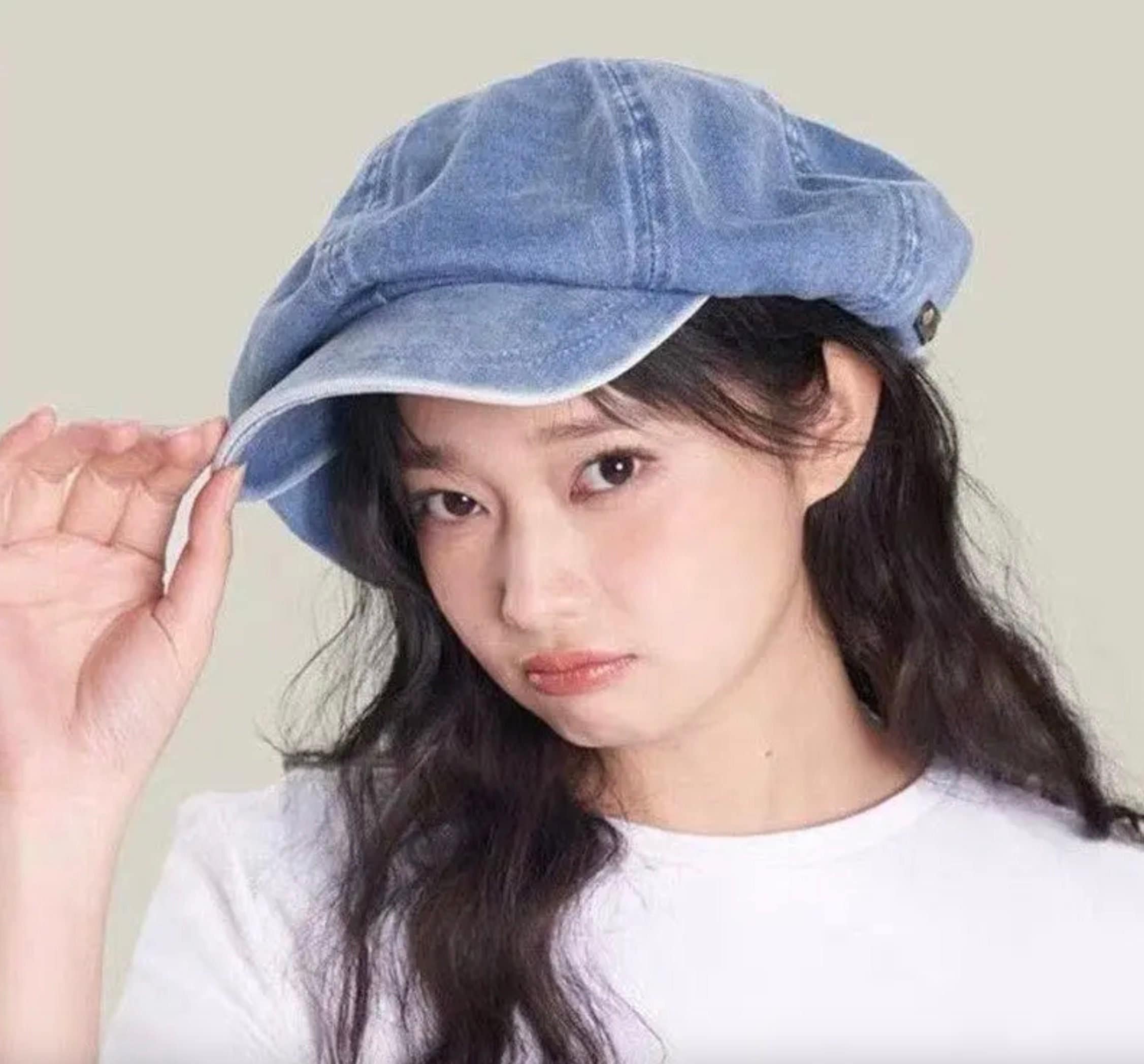 Woman Denim Big Octagonal Hats, Lady Large Beret Caps, Girls Denim Hats ...