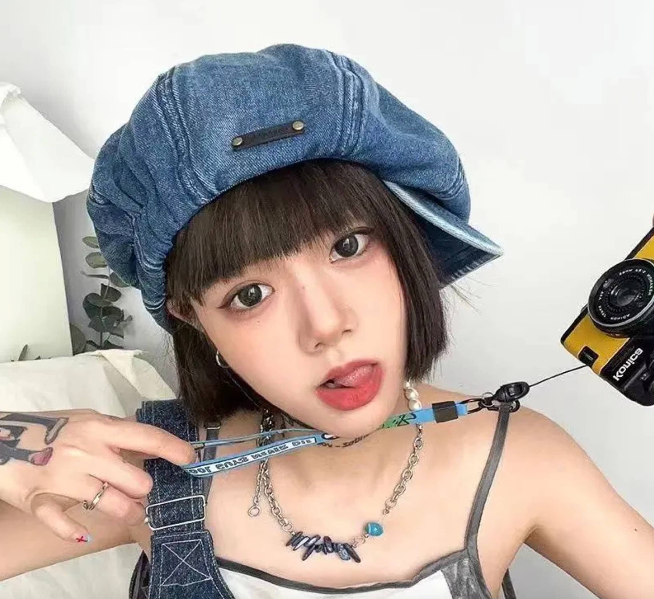 Woman Denim Big Octagonal Hats, Lady Large Beret Caps, Girls Denim Hats ...