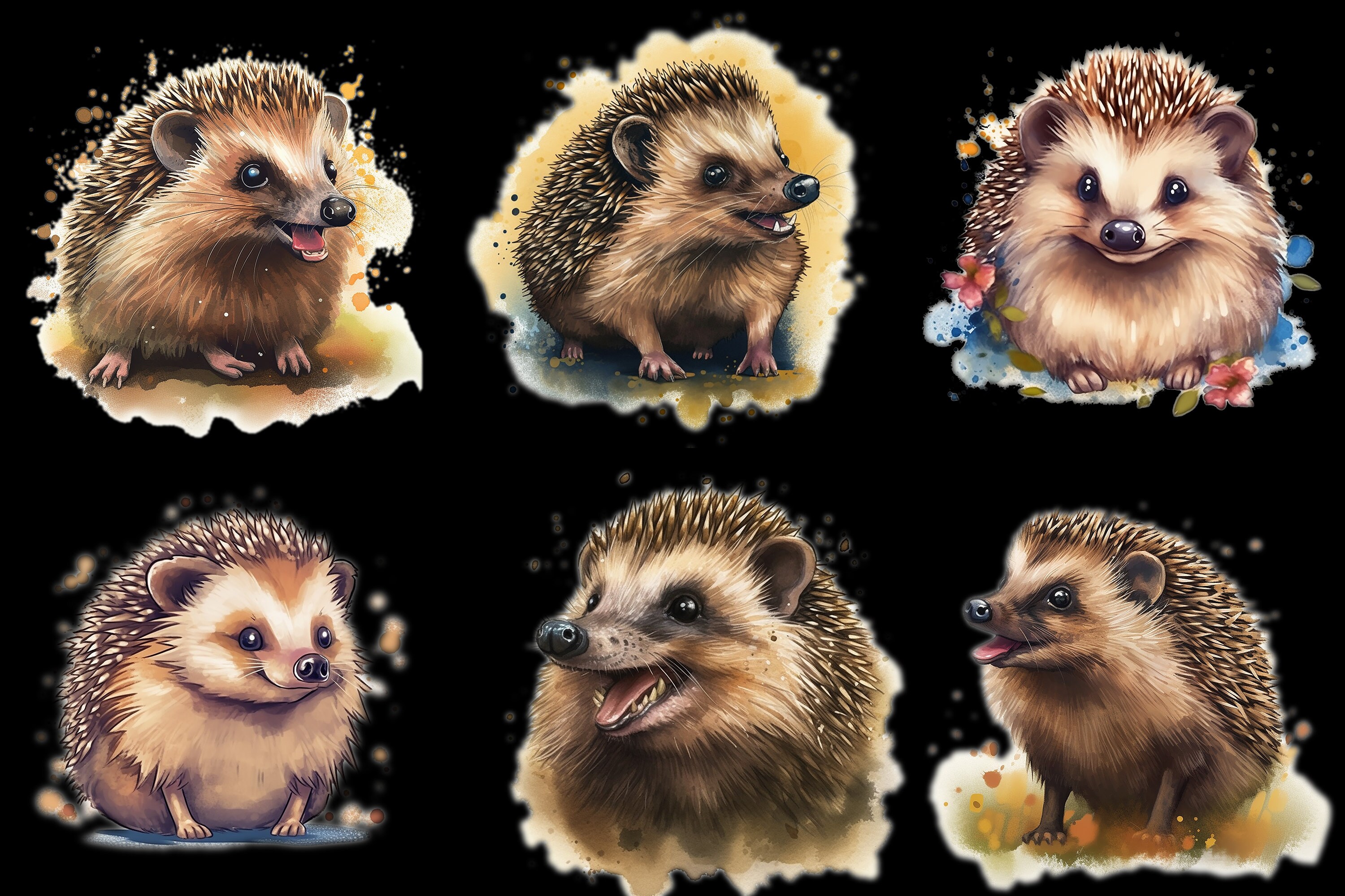 Happy Cute Hedgehog Clipart Set - 12 High-quality Pngs - Instant ...