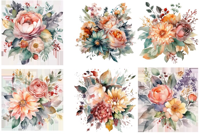 Floral Wedding Clipart Bundle / 12 High-resolution Pngs / Digital ...