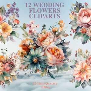 Floral Wedding Clipart Bundle / 12 High-resolution Pngs / Digital ...