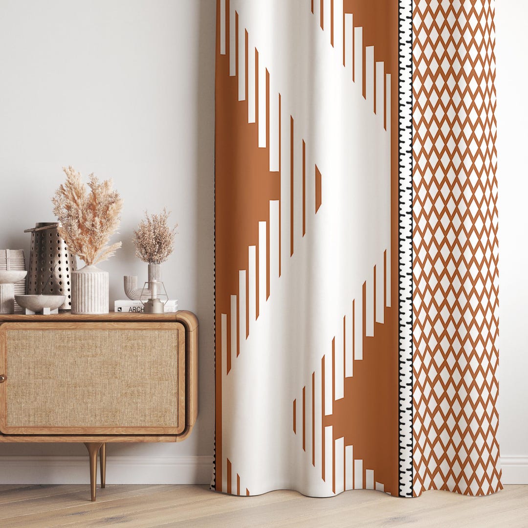 Terracotta Geometric Striped Curtain-scandinavian Earthy Colors Window ...