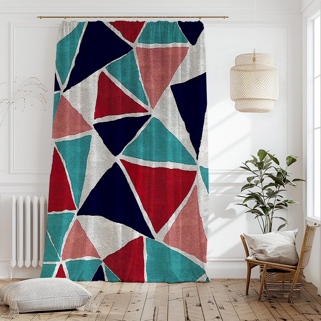 Abstract Torn Shapes Curtain-modern Teal Window Drapes-dusty Rose ...