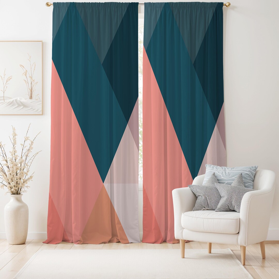 Abstract Geometric Colorblock Curtain-modern Blush Window Drapes-peach ...