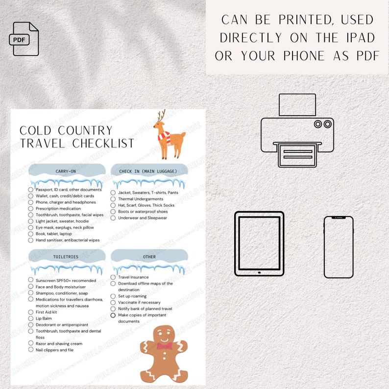 Checklist for Cold Country Travel - Etsy