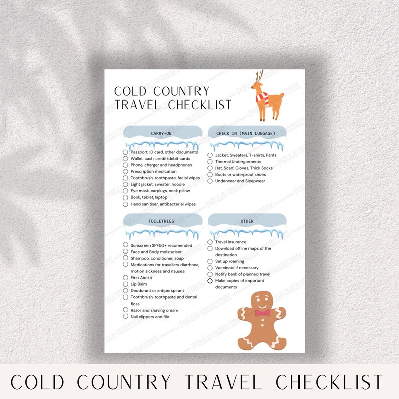 Checklist for Cold Country Travel - Etsy