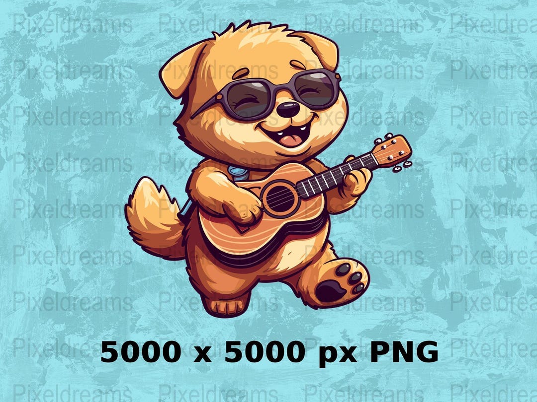 Cute Dingo Dog Playing Guitar PNG, Fun Animal Digital Art, Downloadable ...