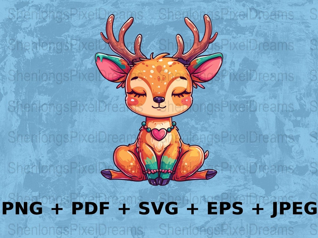 Cute Deer Digital Illustration SVG Png PDF EPS, Colorful Cartoon Deer ...
