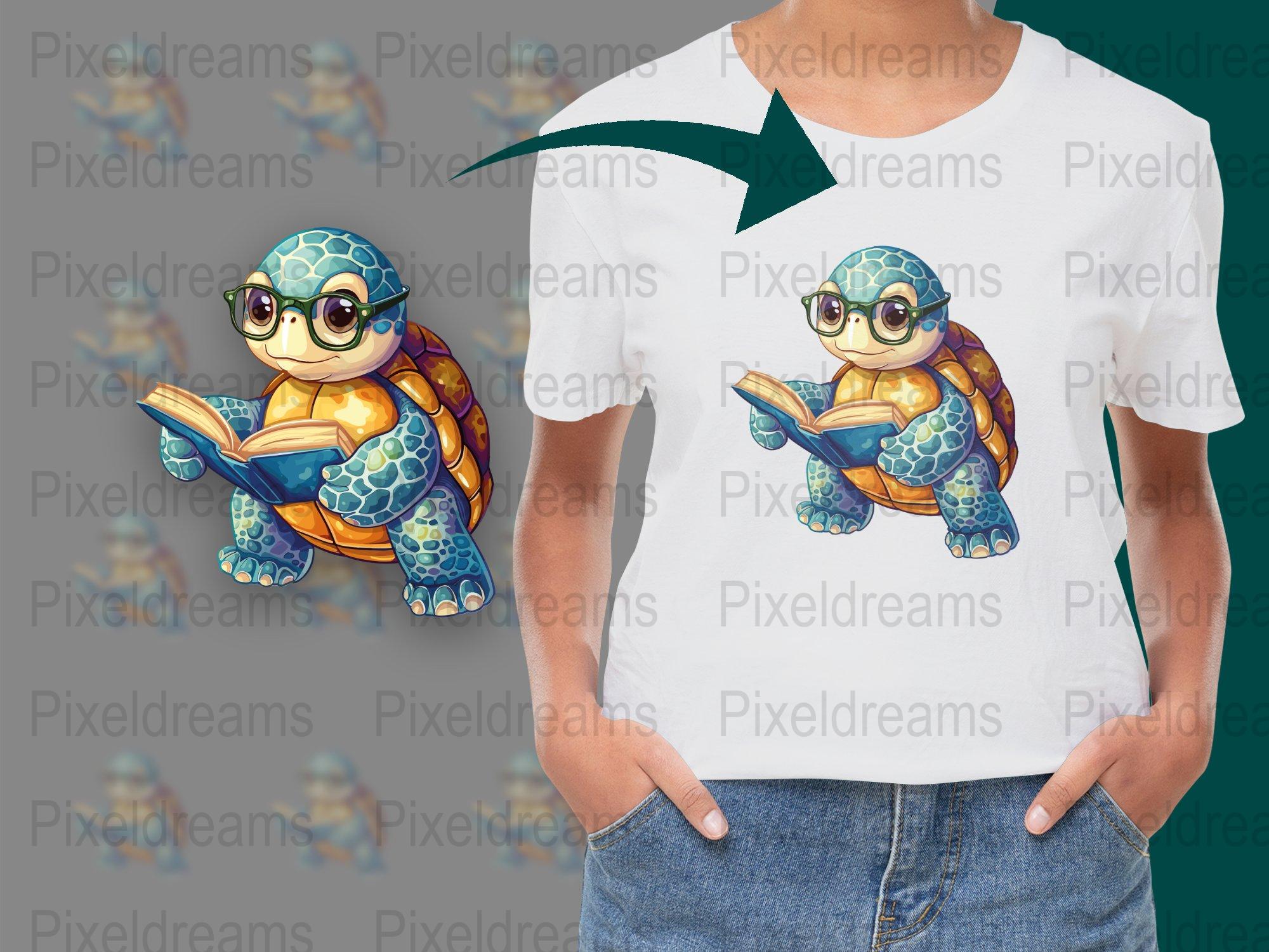 Cute Turtle Reading Book Illustration, Adorable Digital Turtle Art ...