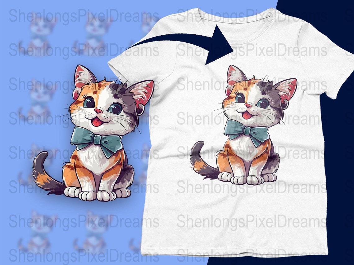 Cute Calico Cat Digital Art, Kitten Illustration SVG, Png, Pdf, EPS ...