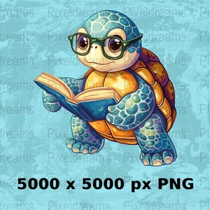 Cute Turtle Reading Book Illustration, Adorable Digital Turtle Art ...