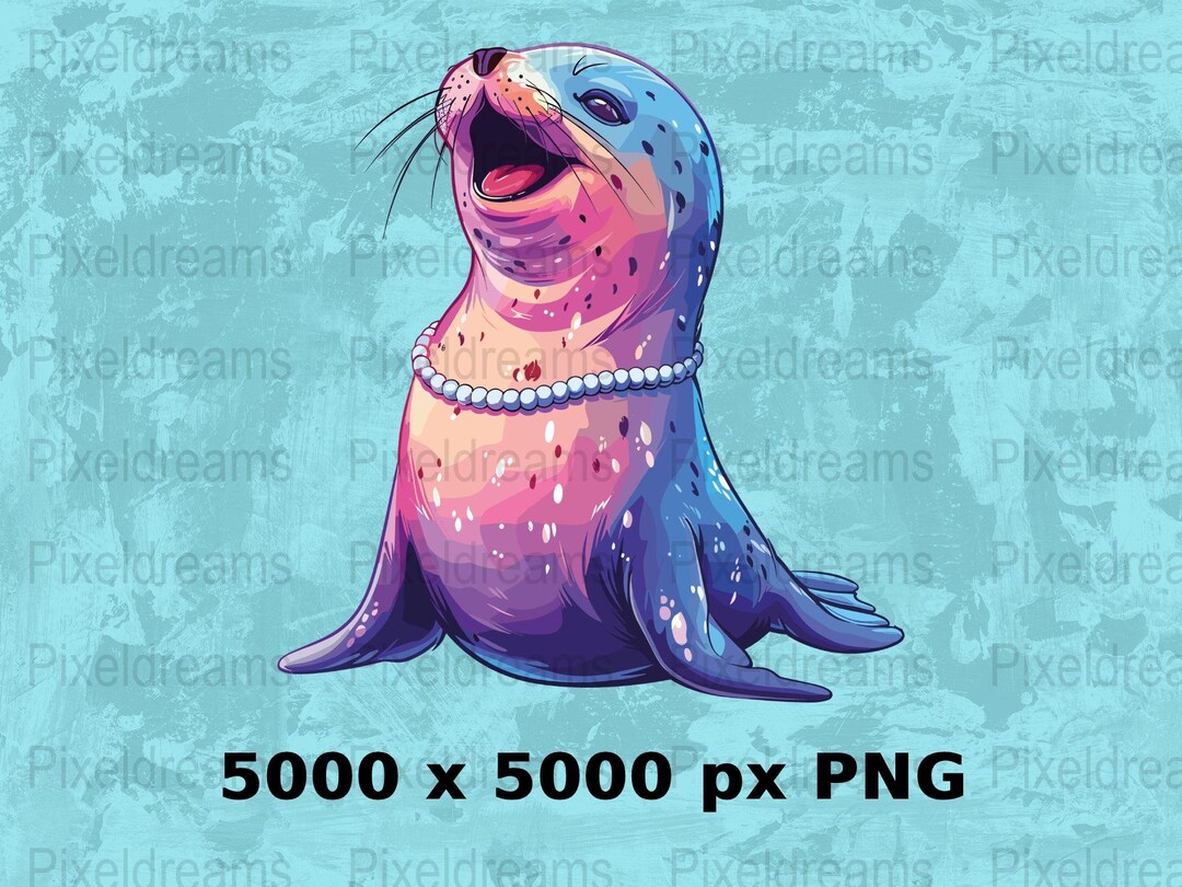 Vibrant Colorful Seal Digital Art, Fun Playful Animal Illustration ...