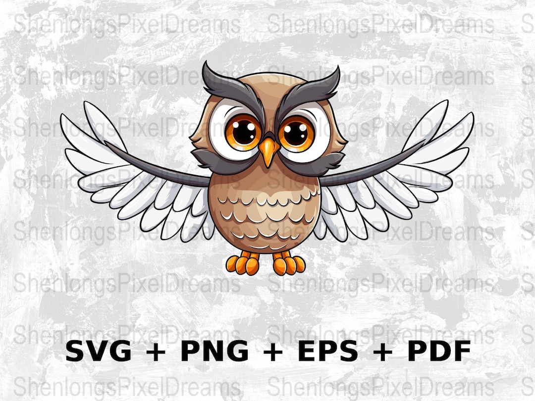 Cute Owl Digital Art, Owl With Wings Out, Owl Landing Illustration, Owl ...