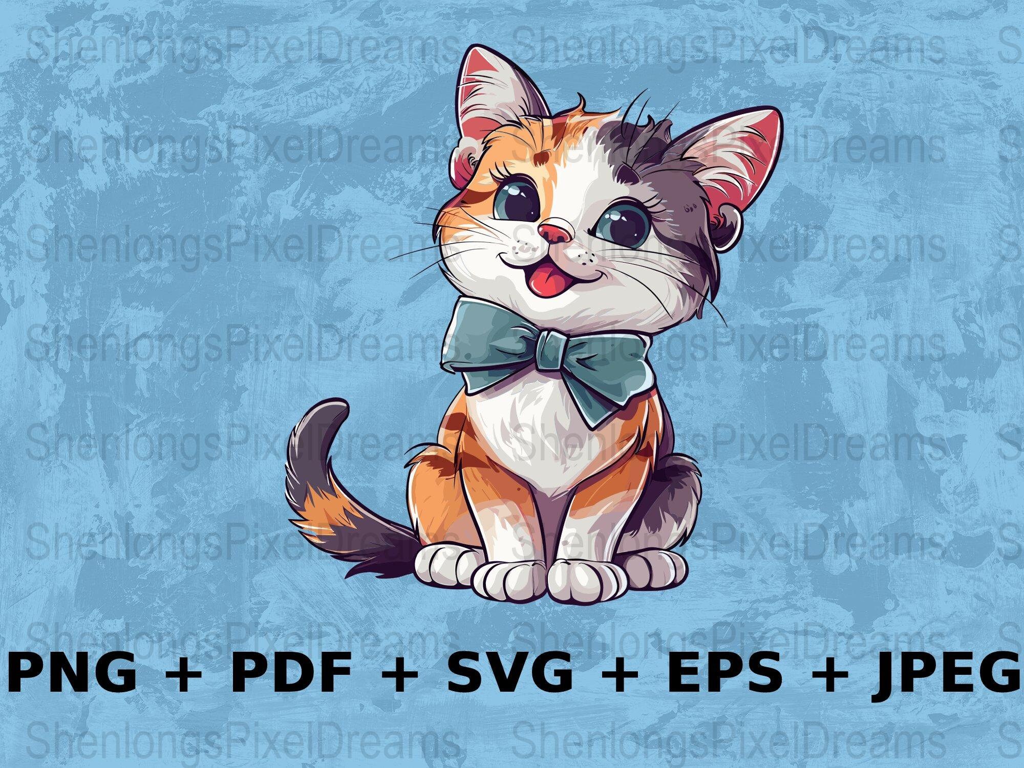 Cute Calico Cat Digital Art, Kitten Illustration SVG, Png, Pdf, EPS ...