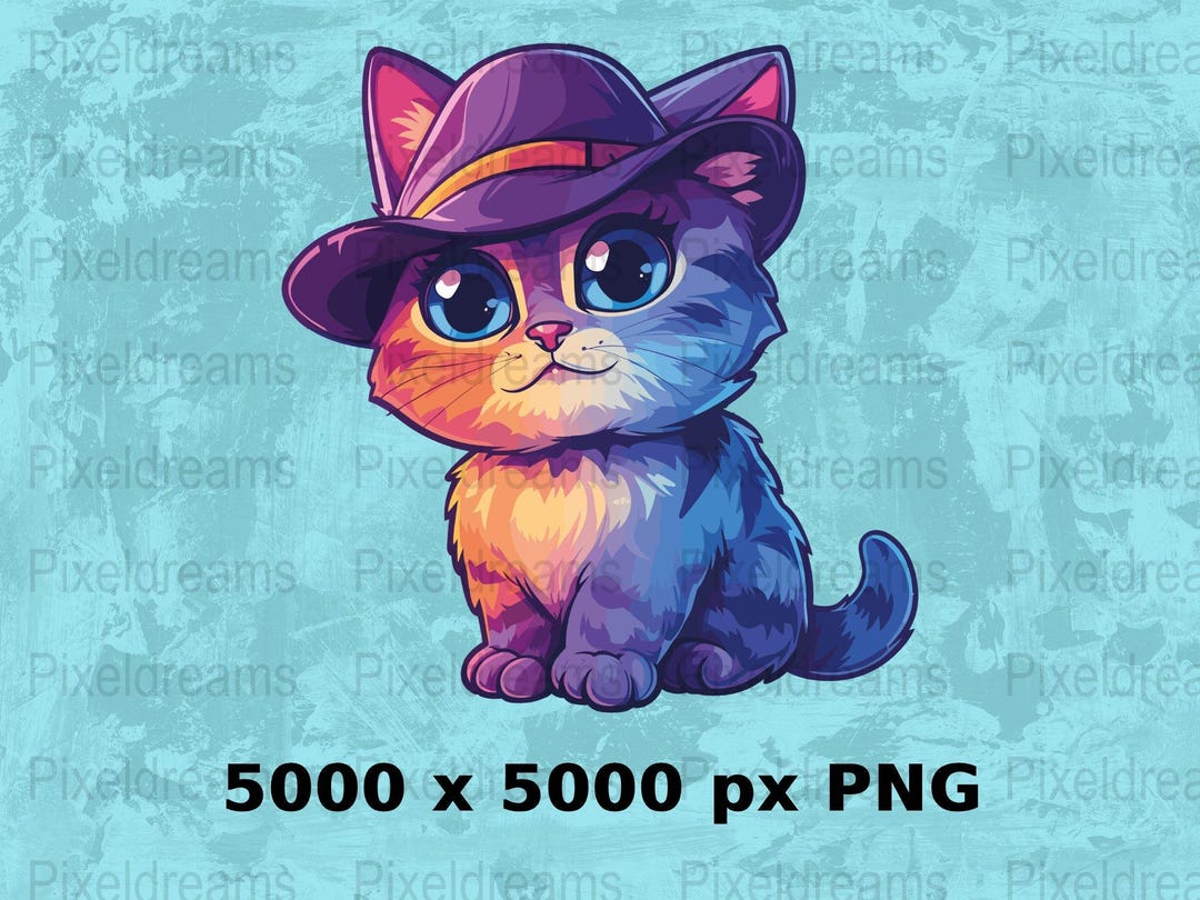 Cute Cat Fedora Hat PNG, Kids Room Decor (digital Download) - Etsy