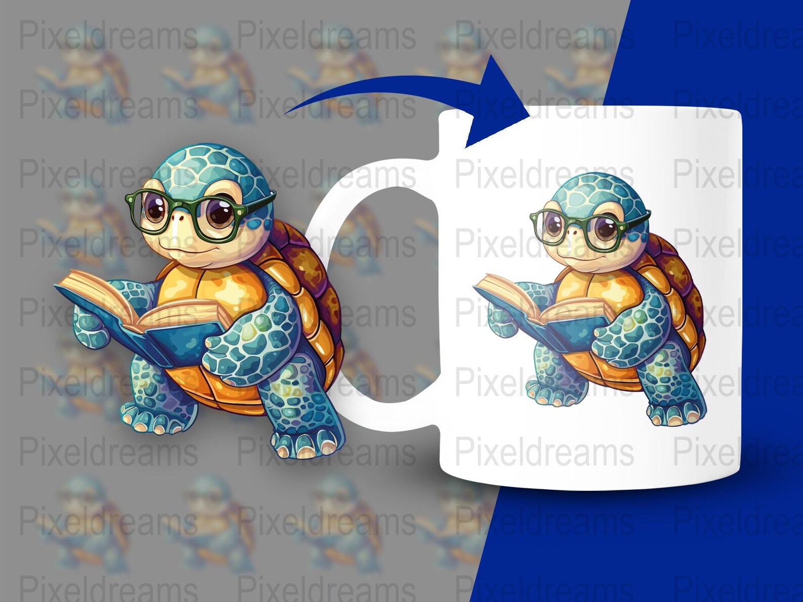 Cute Turtle Reading Book Illustration, Adorable Digital Turtle Art ...