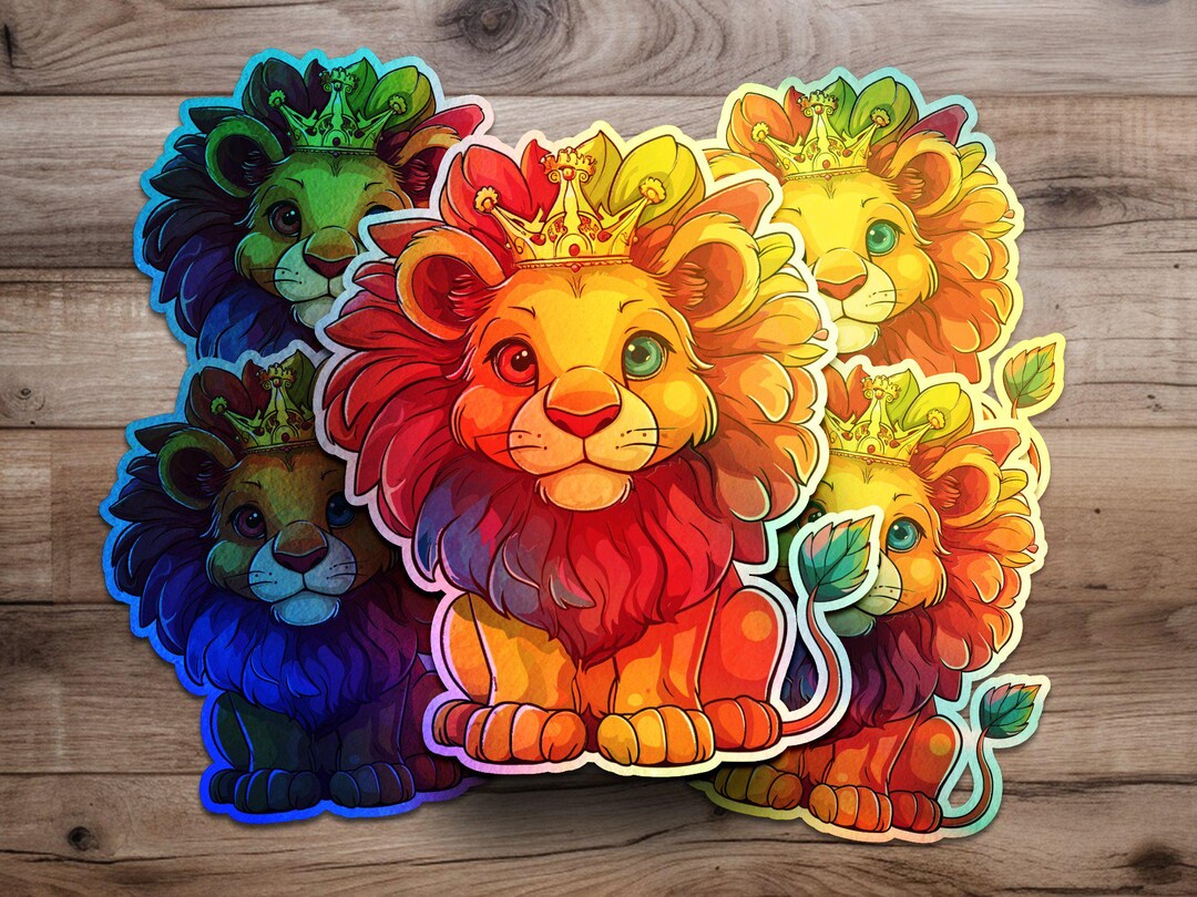 Cute Lion With Crown Sticker Holographic and Transparent Die Cut ...