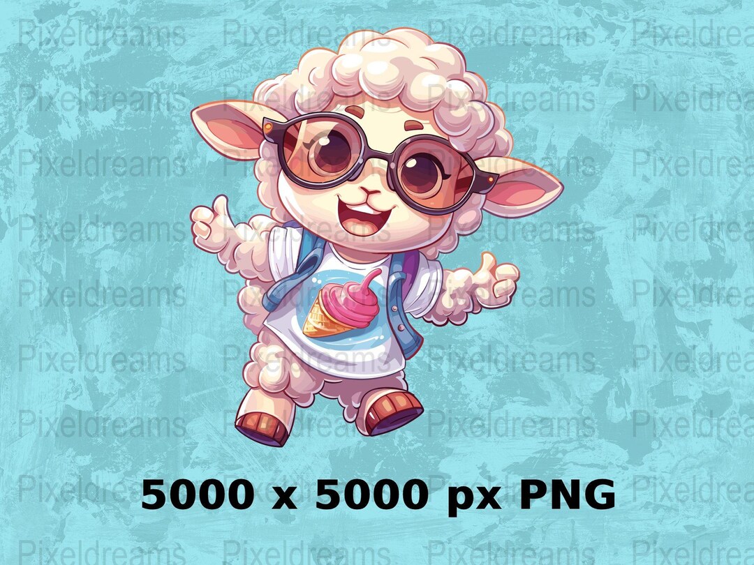 Cute Cartoon Lamb With Ice Cream, Digital Download, High-resolution PNG ...