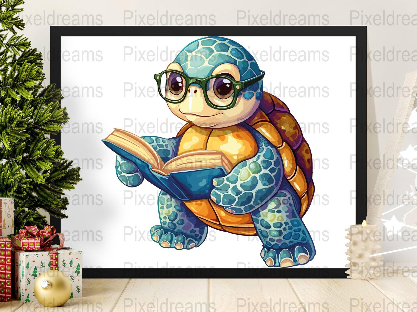 Cute Turtle Reading Book Illustration, Adorable Digital Turtle Art ...